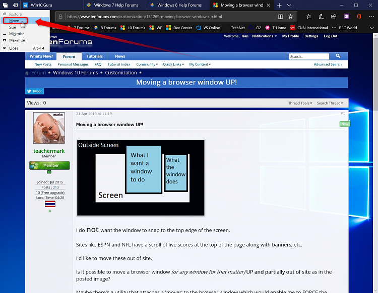 Moving A Browser Window Up Solved Windows 10 Forums