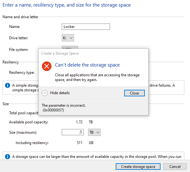 I cannot use any new Storage Spaces I create from my Storage Pool ... I cannot use any new Storage Spaces I create from my Storage Pool ...