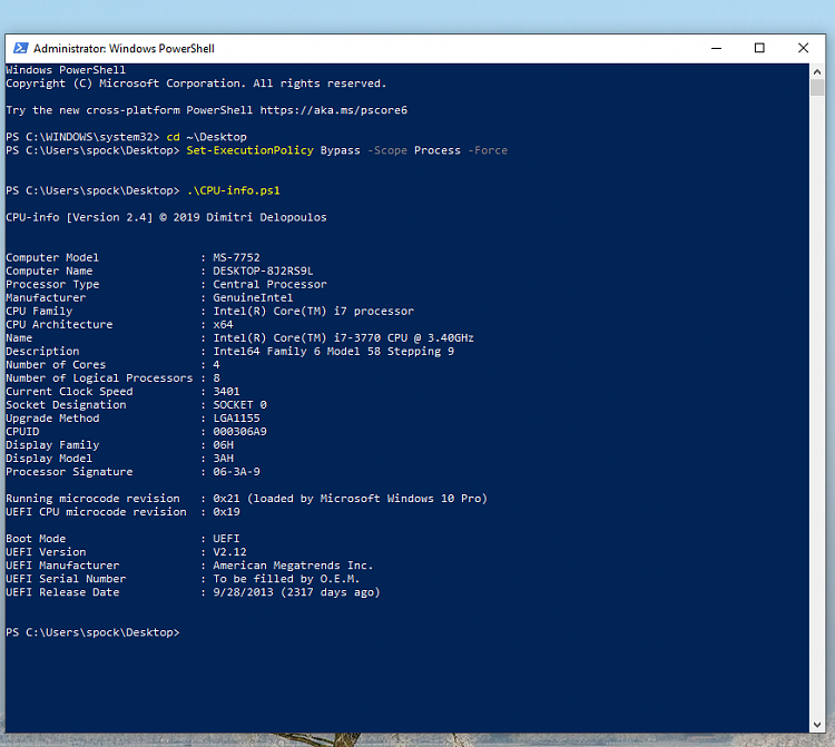 Powershell Script For Cpu Information Incl Cpuid Solved Page 8 Windows 10 Forums