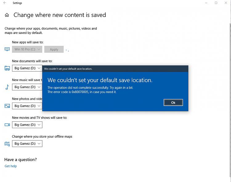 We Couldnt Set Your Default Save Location Windows 10 Forums