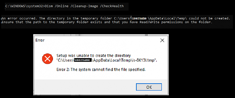 Cannot install anything, Setup unable to find Temp folder, DISM same ... Cannot install anything, Setup unable to find Temp folder, DISM same ...
