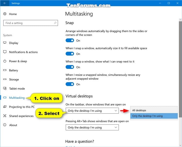 Select Desktops to Show Open Windows on Taskbar in Windows 10 | Tutorials Select Desktops to Show Open Windows on Taskbar in Windows 10 | Tutorials