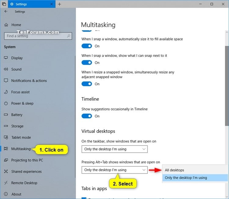 Select Desktops to Show Open Windows in ALT+TAB in Windows 10 | Tutorials Select Desktops to Show Open Windows in ALT+TAB in Windows 10 | Tutorials