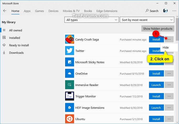 Hide or Unhide Your Apps in Store My Library List in Windows 10 | Tutorials Hide or Unhide Your Apps in Store My Library List in Windows 10 | Tutorials