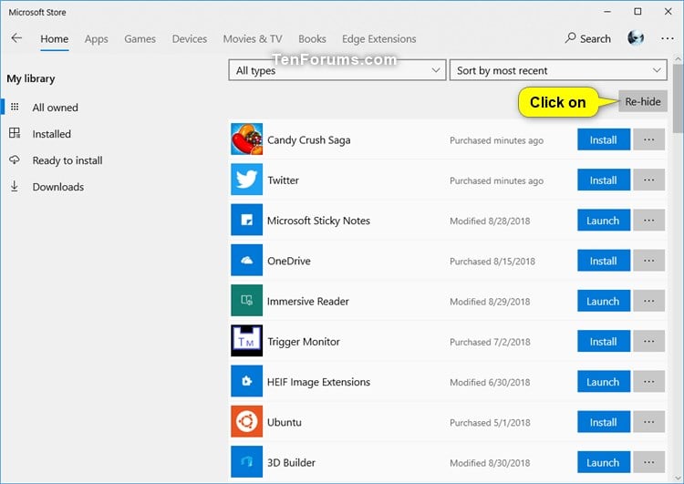 Hide or Unhide Your Apps in Store My Library List in Windows 10 | Tutorials Hide or Unhide Your Apps in Store My Library List in Windows 10 | Tutorials