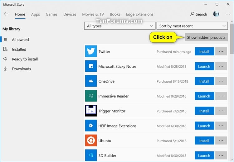 Hide or Unhide Your Apps in Store My Library List in Windows 10 | Tutorials Hide or Unhide Your Apps in Store My Library List in Windows 10 | Tutorials