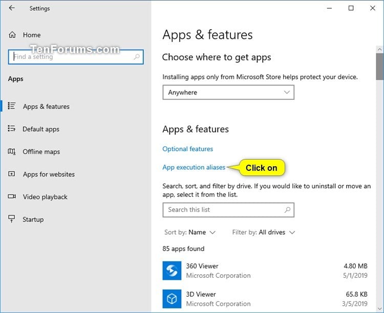 Manage App Execution Aliases In Windows 10 Tutorials