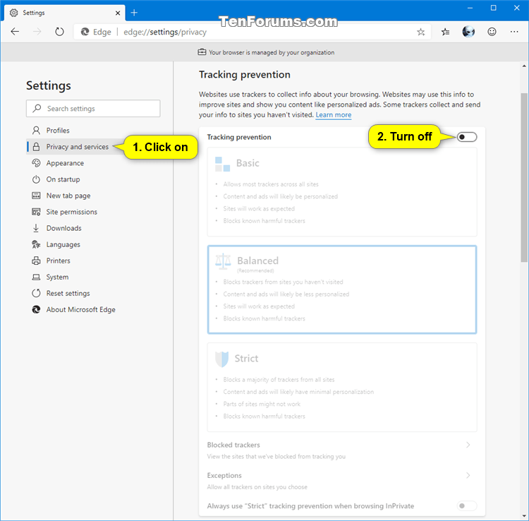 How To Turn On Or Off Tracking Prevention In Microsoft Edge Chromium Tutorials