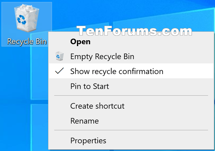 Add Show Recycle Confirmation To Windows 10 Recycle Bin Context Menu Tutorials