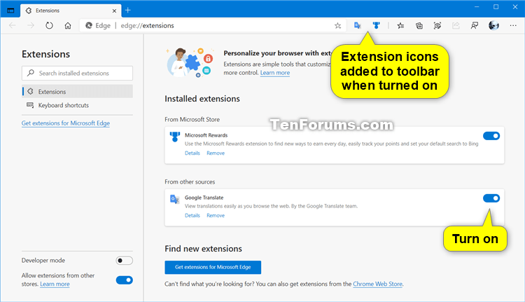 How To Turn On Or Off Extensions In Microsoft Edge Chromium Tutorials