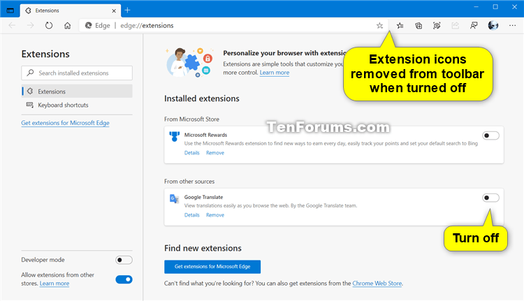 How To Turn On Or Off Extensions In Microsoft Edge Chromium Tutorials