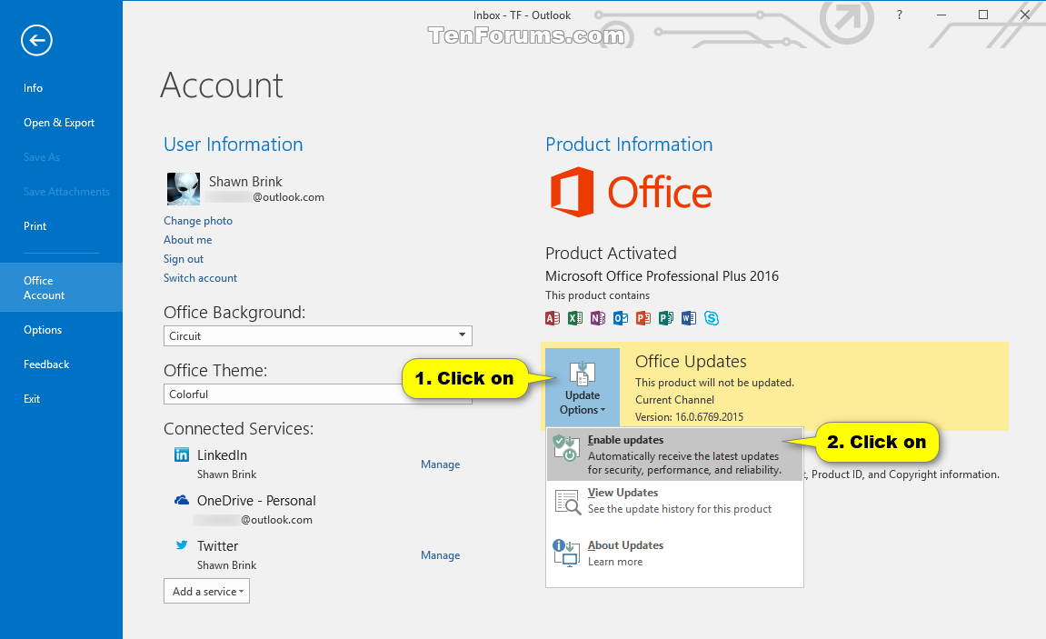 Enable or Disable Automatic Updates in Office 2016 | Tutorials Enable or Disable Automatic Updates in Office 2016 | Tutorials